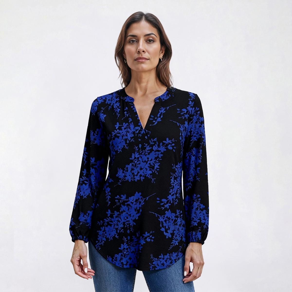 Click here for Womens Anne Klein Split Neck Floral Leaf Blouse prices
